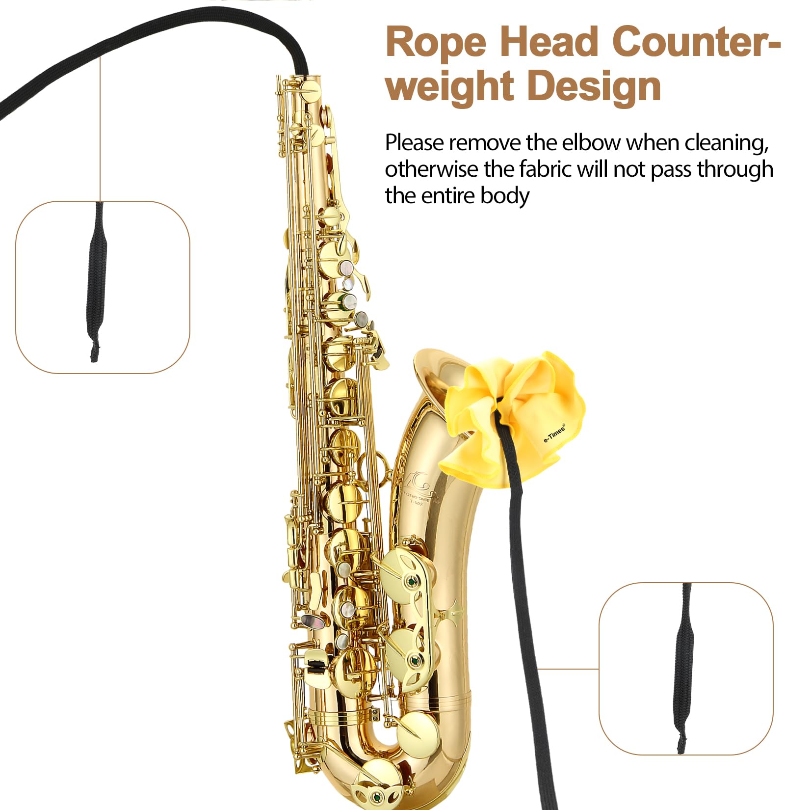 Saxophone Cleaning Cloth Kit, for Alto Tenor Soprano Sax and Other Wind & Woodwind Instruments, Including 1 * Cleaning Cloth and 1 * Mouthpiece Brush