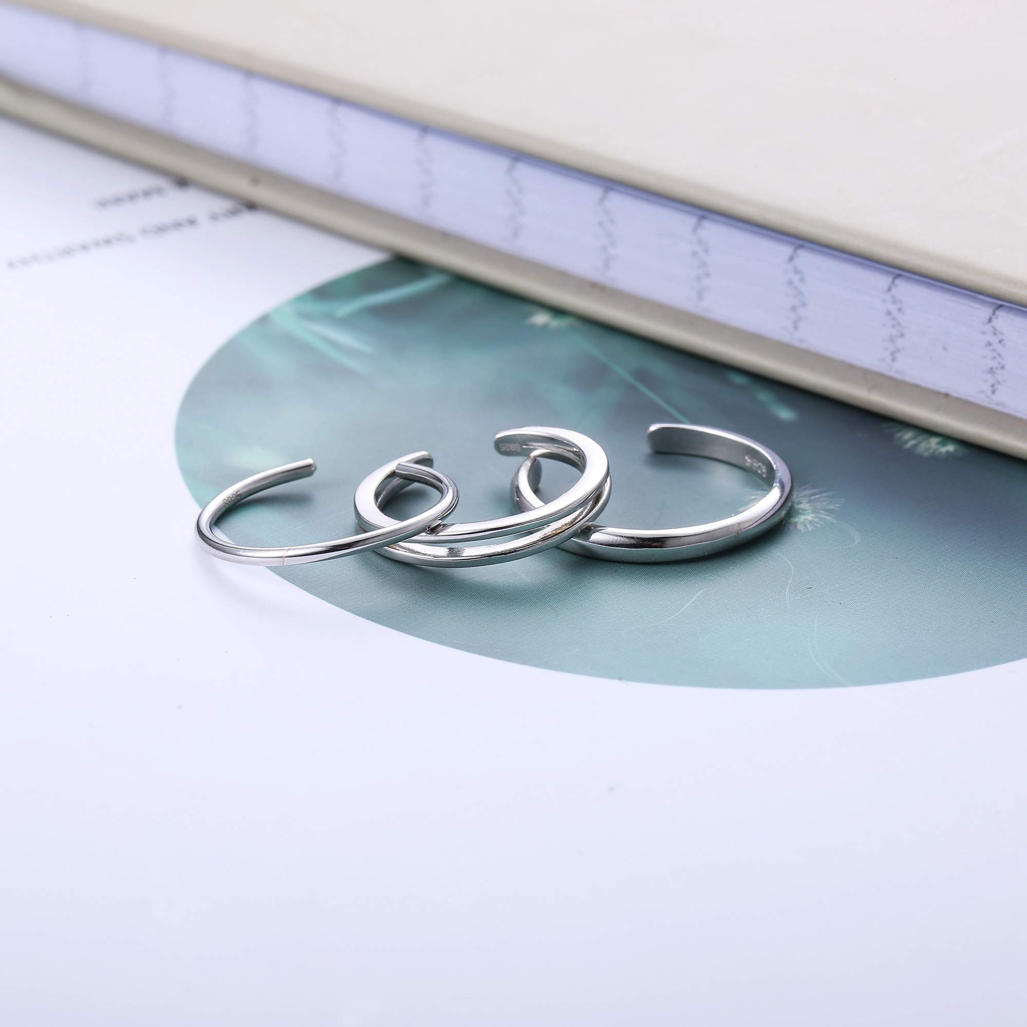 Sllaiss 3PCS 925 Sterling Silver Toe Rings for Women Girls Simple Open Thin Band Ring Adjustable