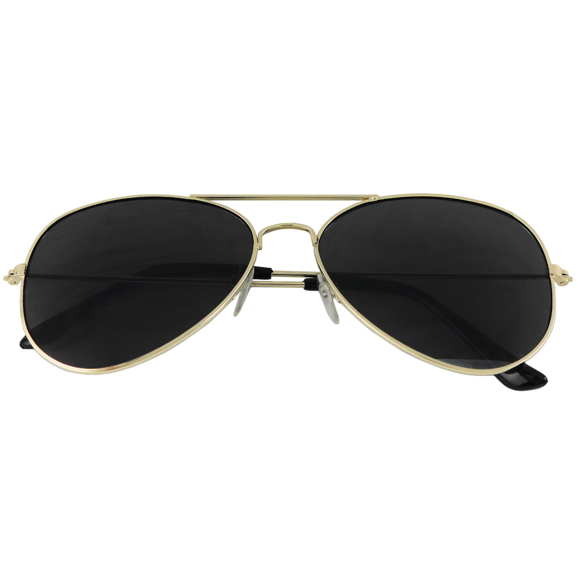 Skeleteen Black Gold Aviator Sunglasses - Military Style Dark Sun Glasses with Gold Metal Frame and UV 400 Protection