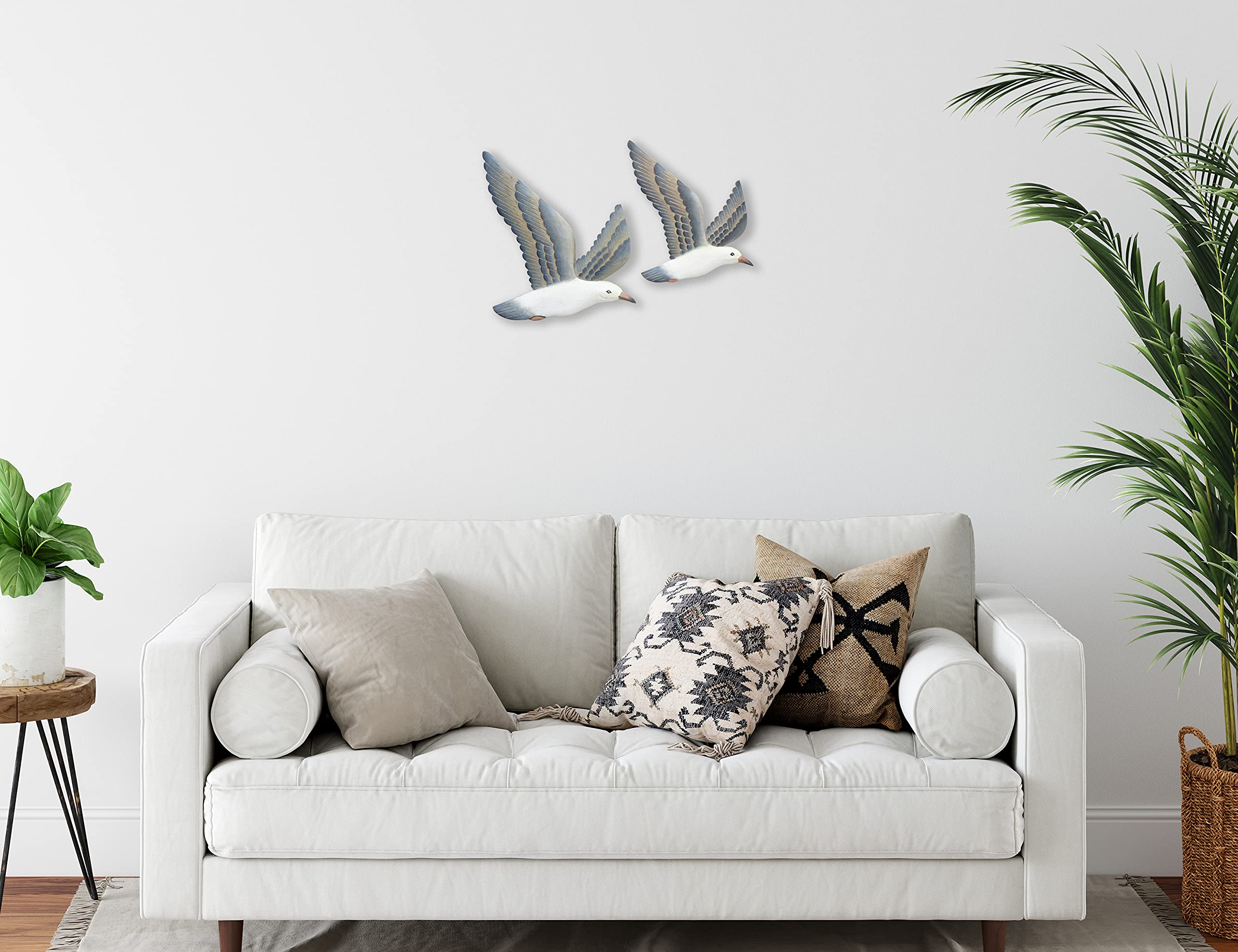 T.I. Design Hand-carved Wood Flying Seagull Wall Décor Set of 2 | Coastal Nautical Rustic Beach Wall Art 2 Pieces