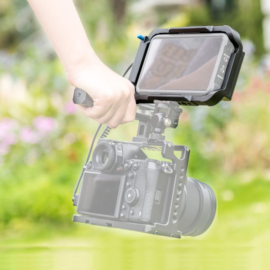 XT-XINTE Aluminum Alloy Recording Monitor Cage Compatible with Atomos Ninja V Built-in 1/4" 3/8" Thread NATO Rail and HDMI- Cable Clamp