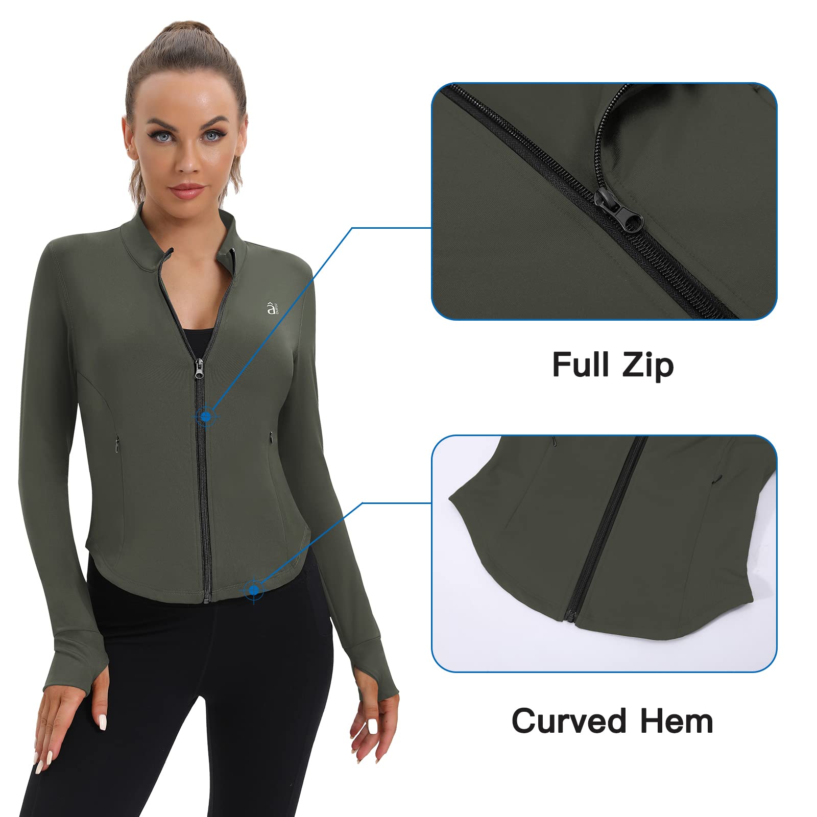 Truity Full Zip Up Workout Jackets for Women Slim Fit Running Yoga Tops Track Jacket with Thumb Holes