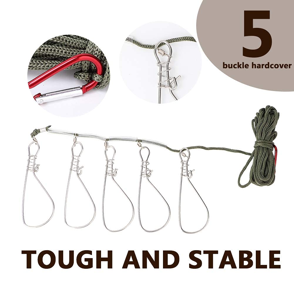 Stainless Steel Heavy Duty Fishing Catch Stringer with 5 Lock Snaps Ropes Float, Ideal for Fishing Lovers
