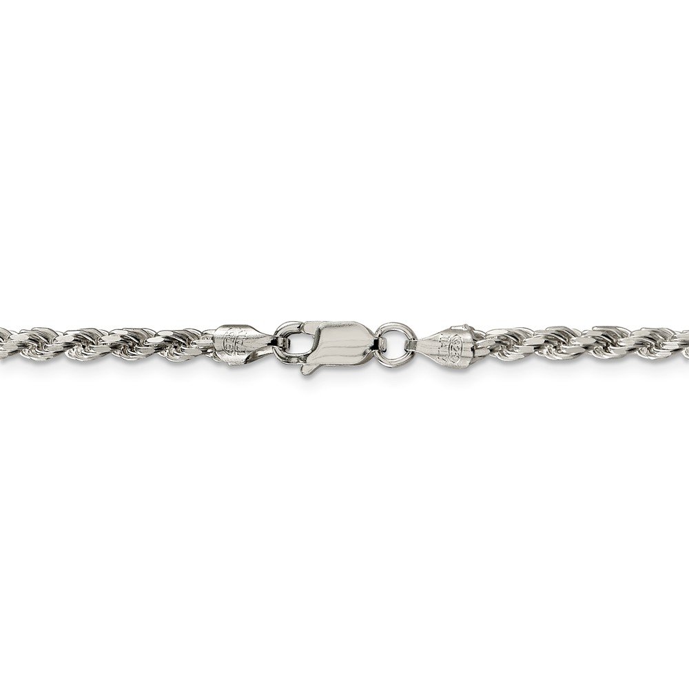 Solid 925 Sterling Silver 3mm Diamond-cut Rope Chain Necklace - with Secure Lobster Lock Clasp 22"