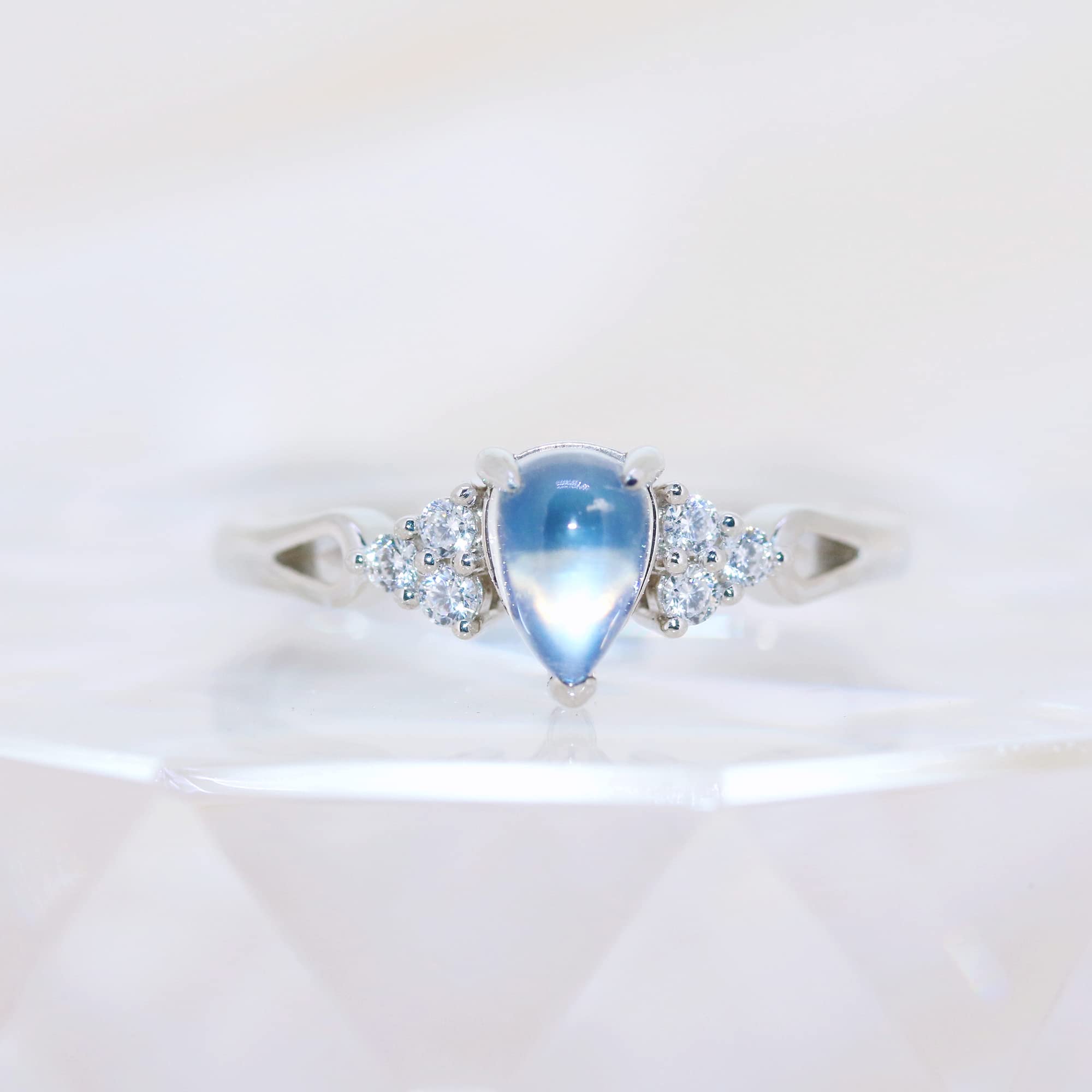 Xtiaotfrdy Genuine Moonstone Ring Personalized Solid 925 Sterling Silver Moon Rings for Women Custom Promise Ring Elegant Engagement Rings Teardrop Pear Cut Solitaire Ring Natural Gemstone