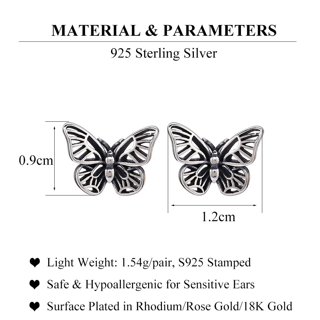 SLUYNZ 925 Sterling Silver Retro Butterfly Earrings Studs for Women Pretty Vintage Butterfly Studs