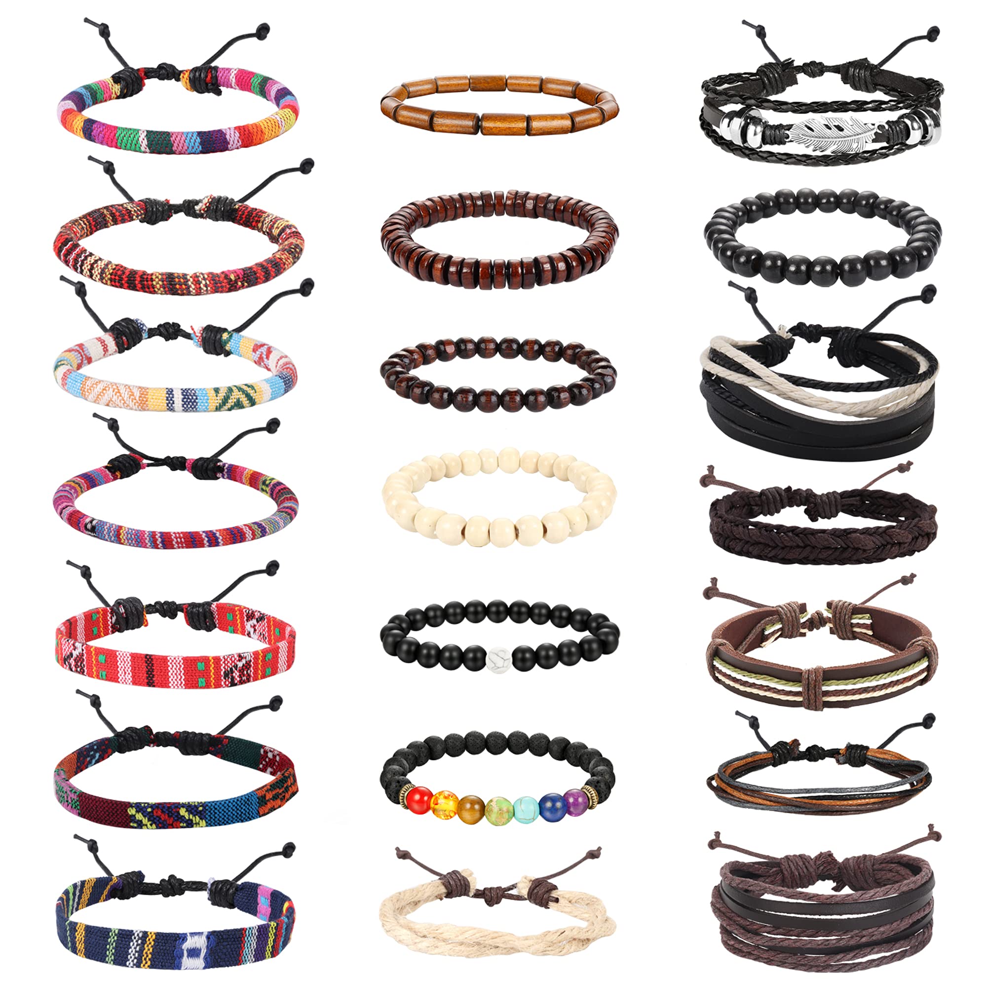 THUNARAZ 20-21Pcs Braided Bracelets for Men Women Ethnic Tribal Bracelets Boho Hemp String Strand Bracelet