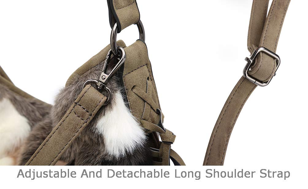 SHOMICO Fur Hobo Bag Fringe Purse for Women Boho shoulder Big (Fur Camouflage)