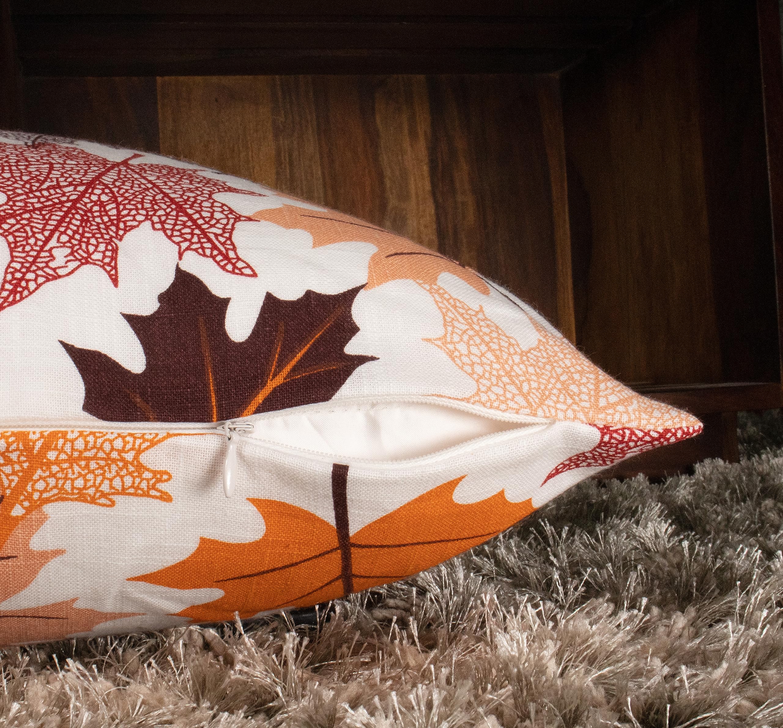 PurpleEssences Autumn Decorations Fall Porch Outdoor Throw Pillow Covers Décor Maple Leaves Farmhouse Cushion Cases 16 x 16 Inch Set of 2 for Home Couch Sofa Patio Bench - Maple Leaves