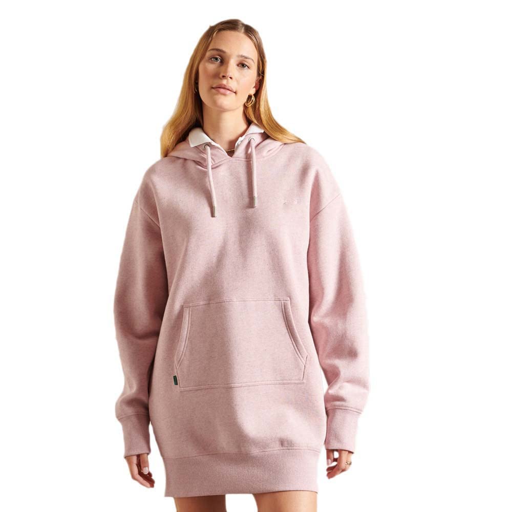 Superdry Womens Vintage Logo Embroidered Oversized Hoodie Dress La Soft Pink Marl Size Xs/S