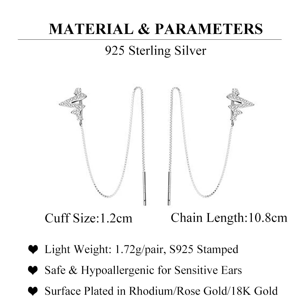 SLUYNZ 925 Sterling Silver CZ Wave Cuff Earrings Chain for Women Teens Crawler Earrings Climber Earrings