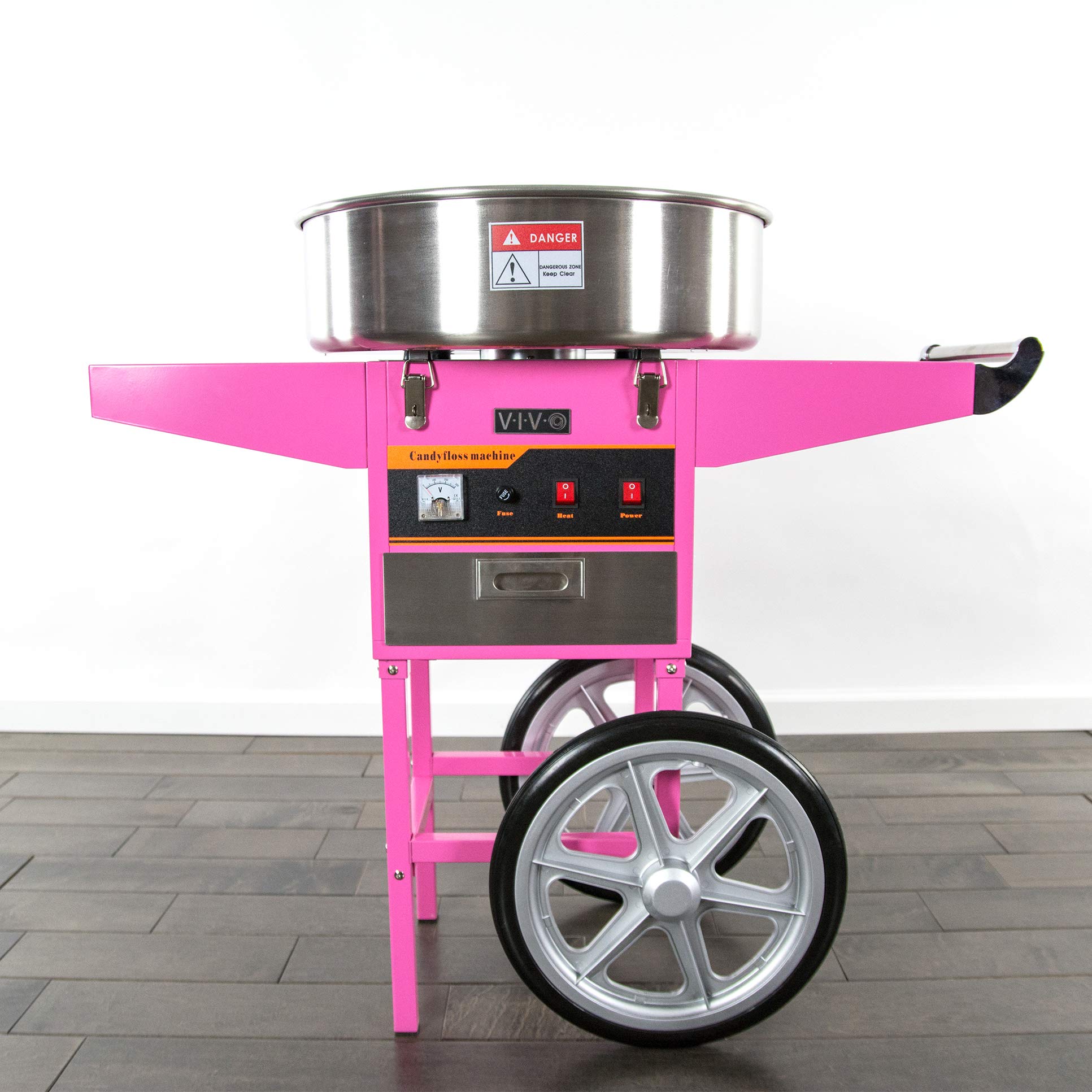 VIVO Pink Electric Commercial Cotton Candy Machine/Candy Floss Maker, Mobile Cart with Bubble Shield CANDY-KIT-2