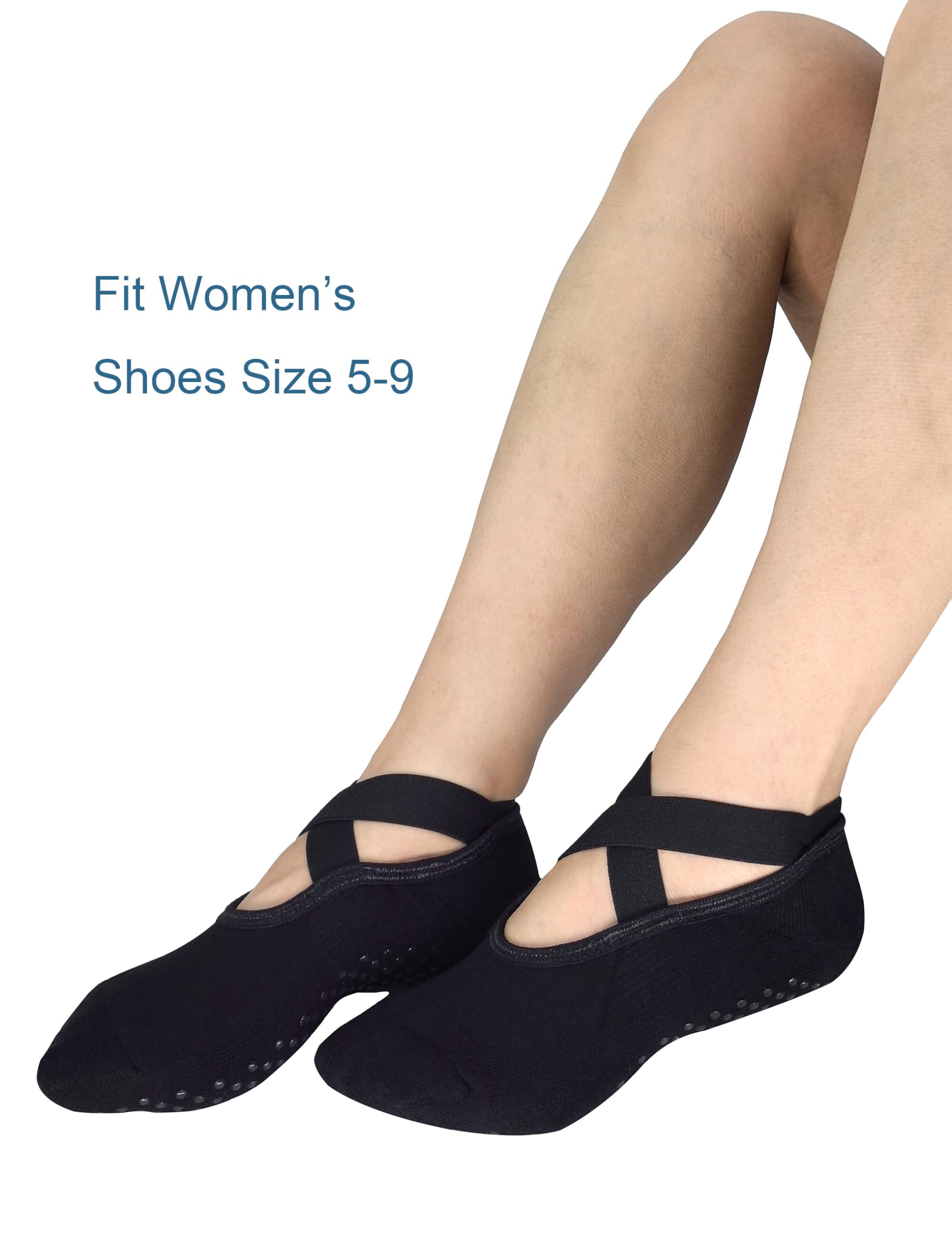 Toes&Feet Women's 2-Pack Black Padded Anti-Slip Grips Yoga Pilates Ballet Barre PiYo Socks, Size 4-9