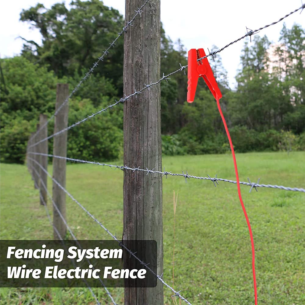 QMARK 2 Pack Electric Fence Jumper Leads Cable with Crocodile Clip,Fencing System Wire, Energizer Connector,Solar Electric Fence Connector Green and Red New Version(O-Terminal)