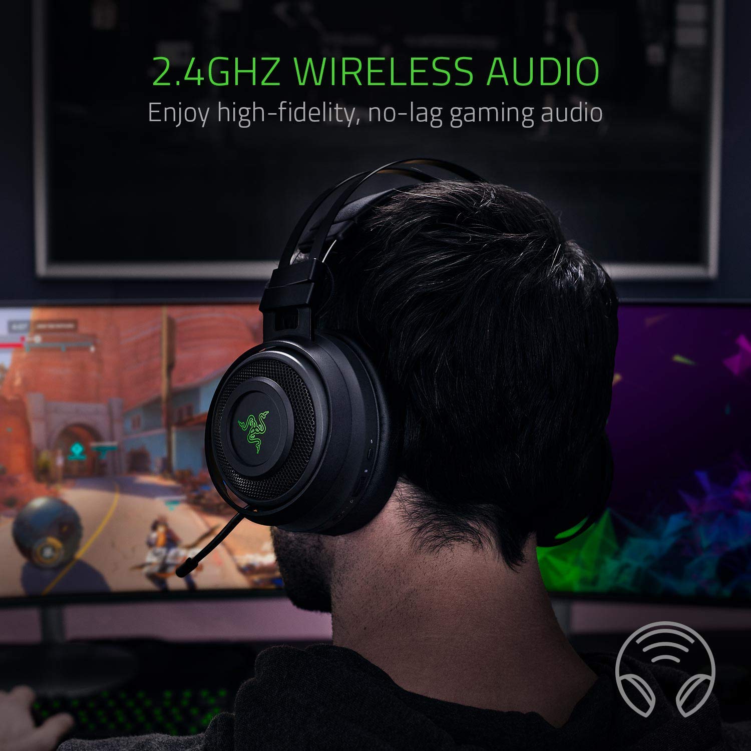 Razer Nari Wireless: THX Spatial Audio - Cooling Gel-Infused Cushions - 2.4GHz Wireless Audio - Gaming Headset Works for PC, PS4, Switch & Mobile Devices (Renewed)