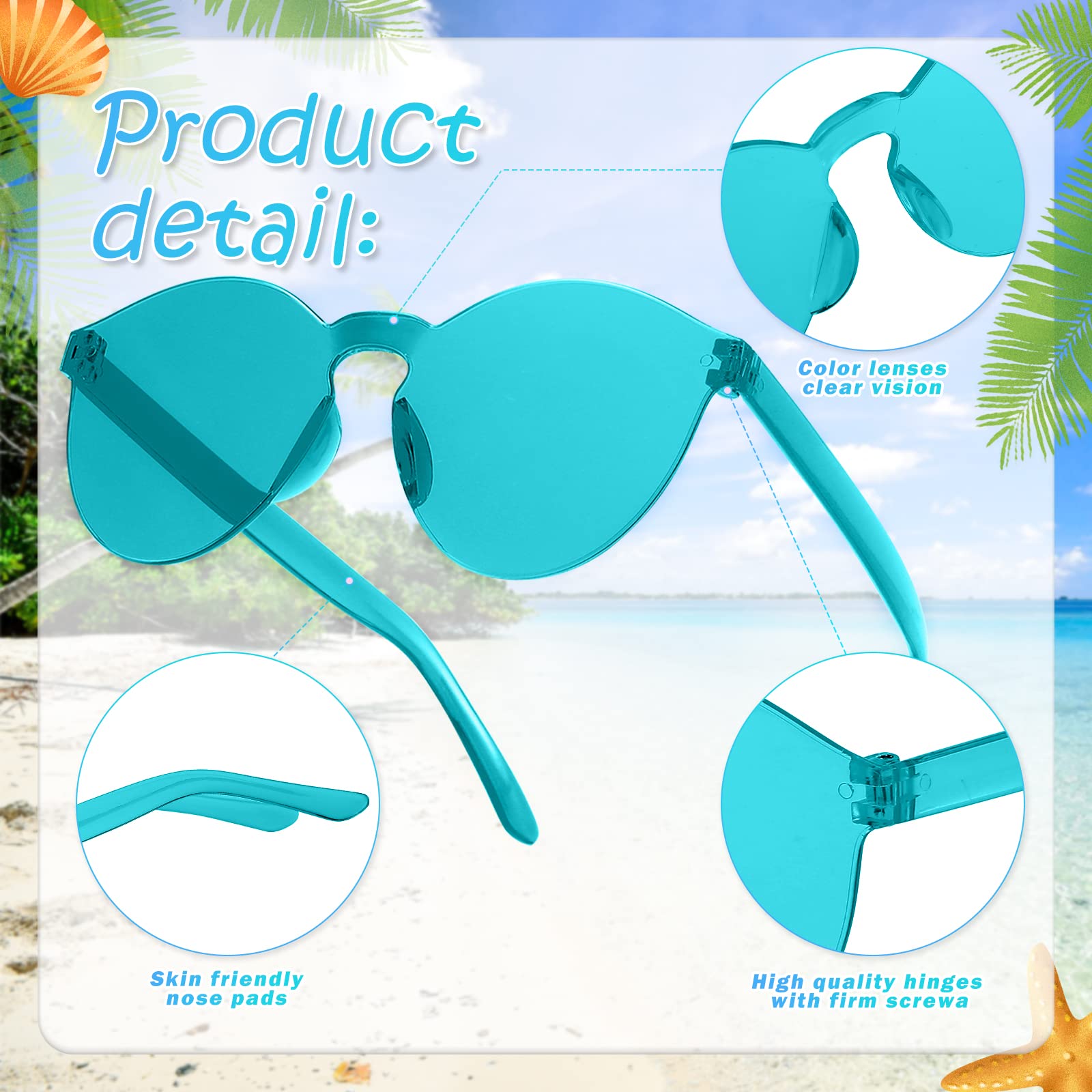 RTBOFY 10 Pairs Rimless Round Party Sunglasses Colored Glasses Transparent Round Retro Sunglasses Halloween Sunglasses…