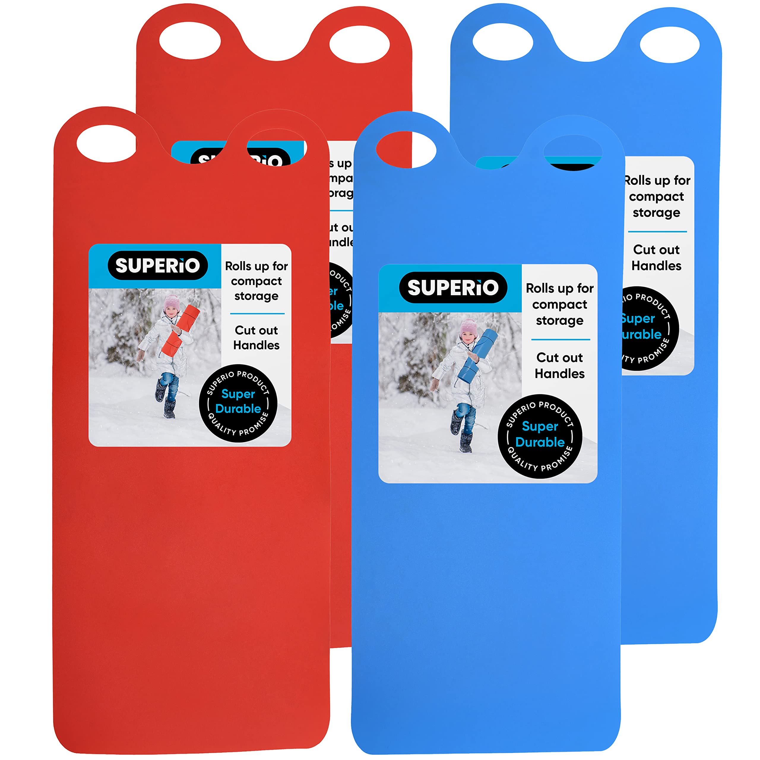 Superio Snow Slider Mat, Flexible Snow Sled Flying Carpet, Roll up Sleds for Kids and Adults 54" Lightweight Portable Plastic Snowboard Sled (Blue/Red)