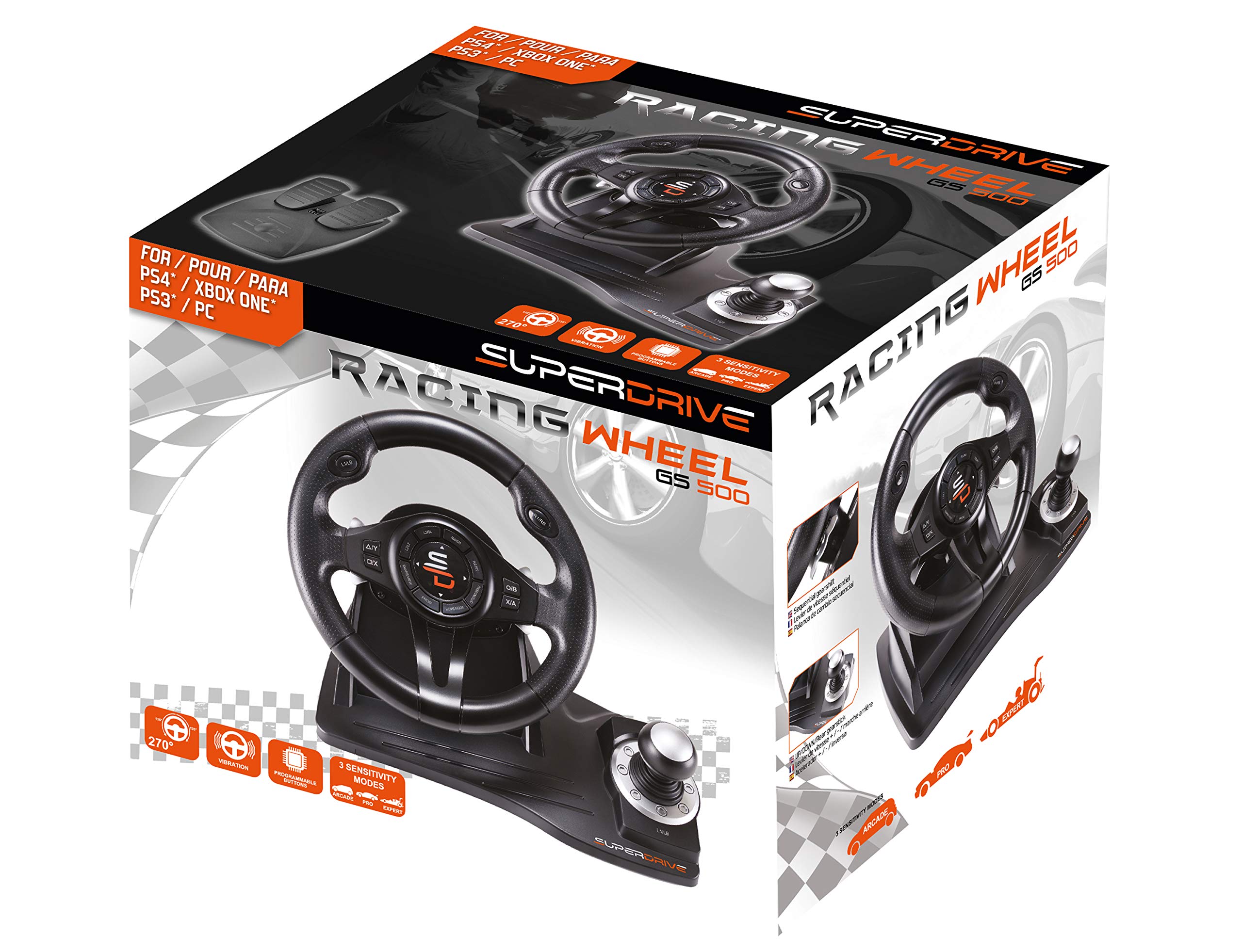 Superdrive - Racing steering wheel GS500 with gear lever, pedal and vibrations for PS4, Xbox One, PC, PS3