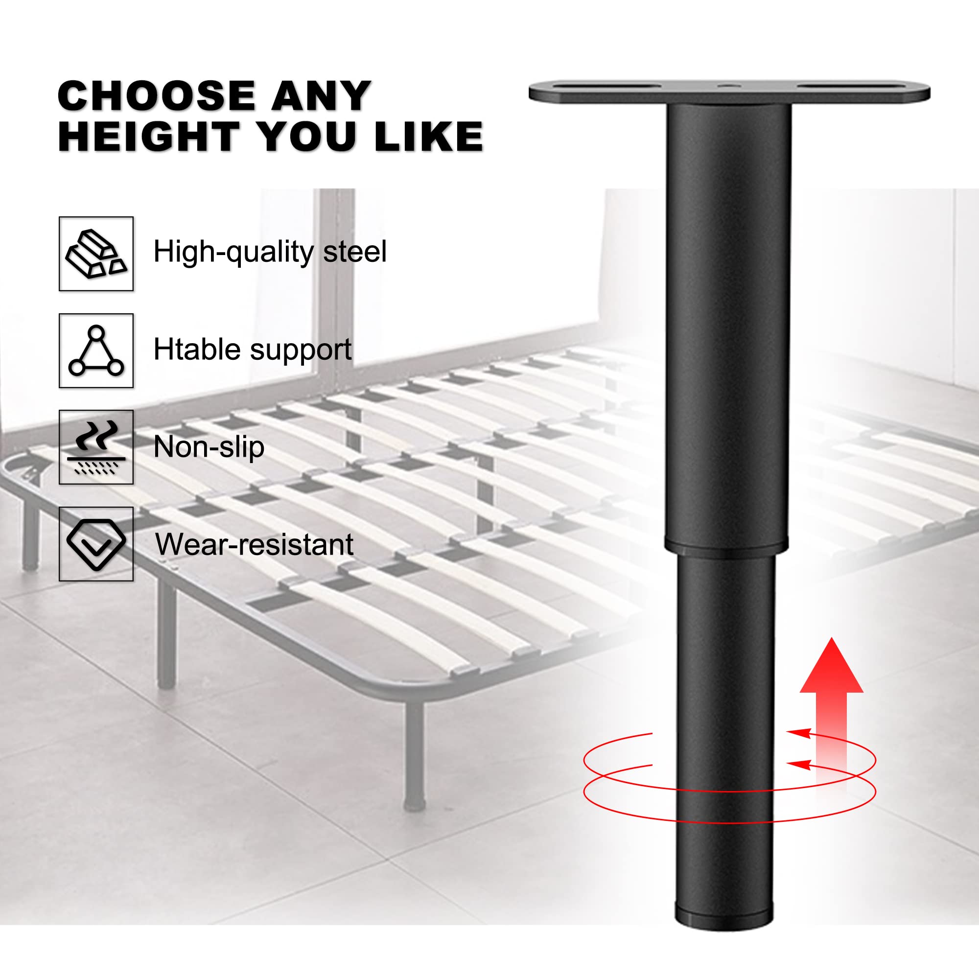 SILATU Adjustable Bed Frame Support Legs - 7.08”-13” Height Center Support Leg for Bed Frame, Bed Center Slat Heavy Support Leg for Bed, Furniture, Couch, Cabinet, Dresser, 2 PCS