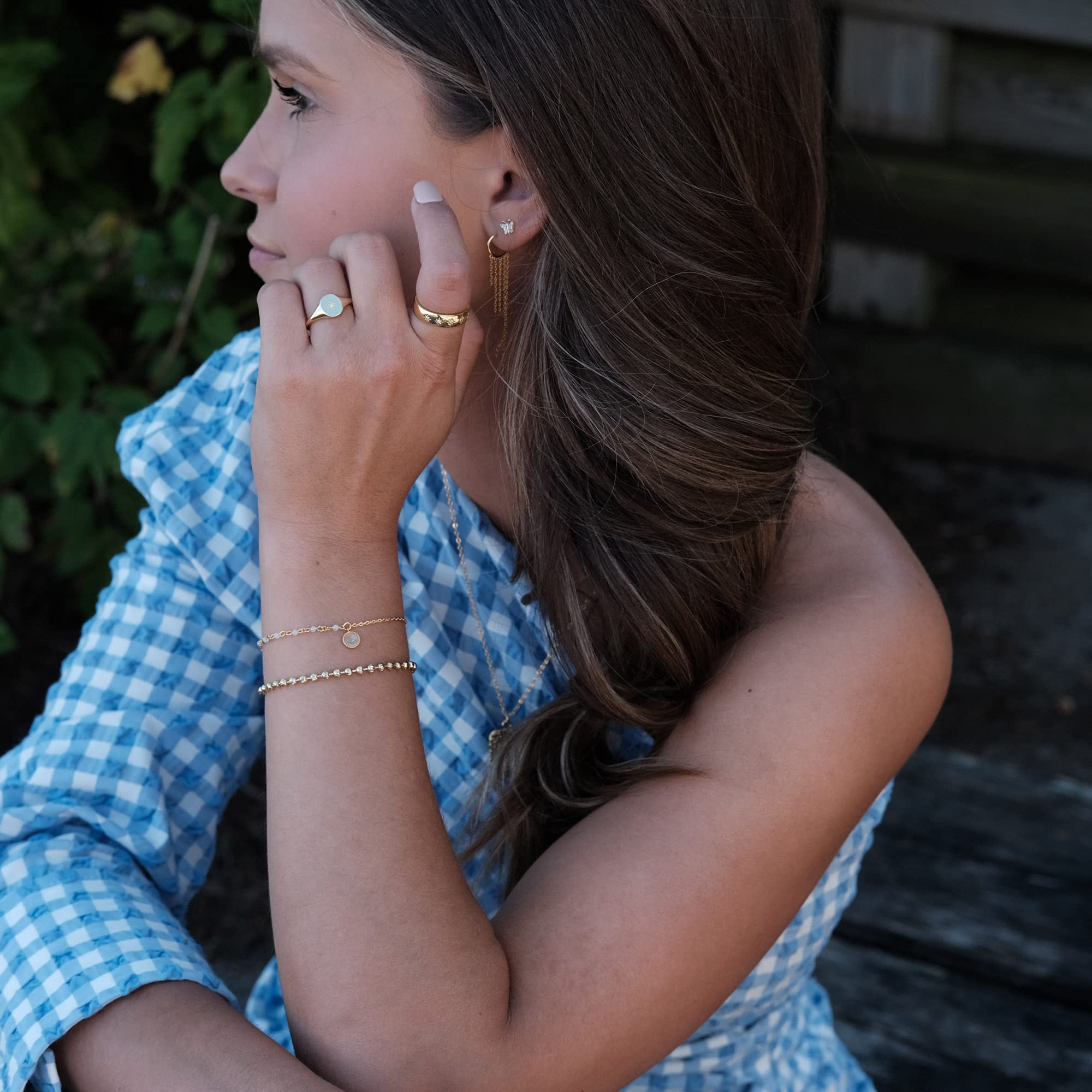 Rose Gold Bracelet [ 18K Vermeil ] Natural Grey Moonstone Dainty Charm
