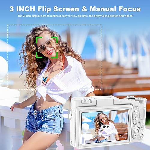 Toiauaha 4K Digital Camera for Photography, 48MP Vlogging Camera with 16X Digital Zoom, White, Unisex