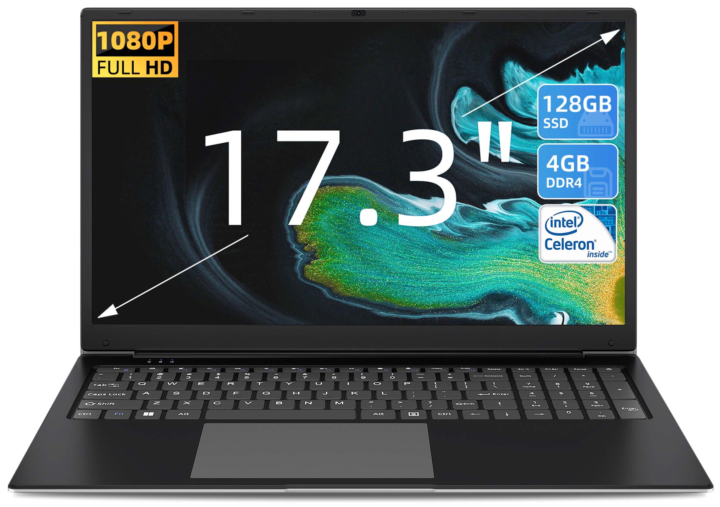 SGIN 17 Inch 1920 * 1080 IPS Laptop, Laptops Computer with 4GB RAM 128GB SSD, Intel Celeron Quad Core Processor, Mini HDMI, Webcam, Dual-Brand WiFi, 512GB Expansion
