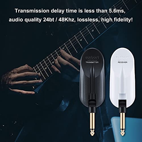 Surbort Wireless Guitar System, 5.1G/5.8G Dual Frequency Transmitter and Receiver, 18H Endurance 30m Transmission Distance with Charging Case,for Electric Guitar、Bass (White)