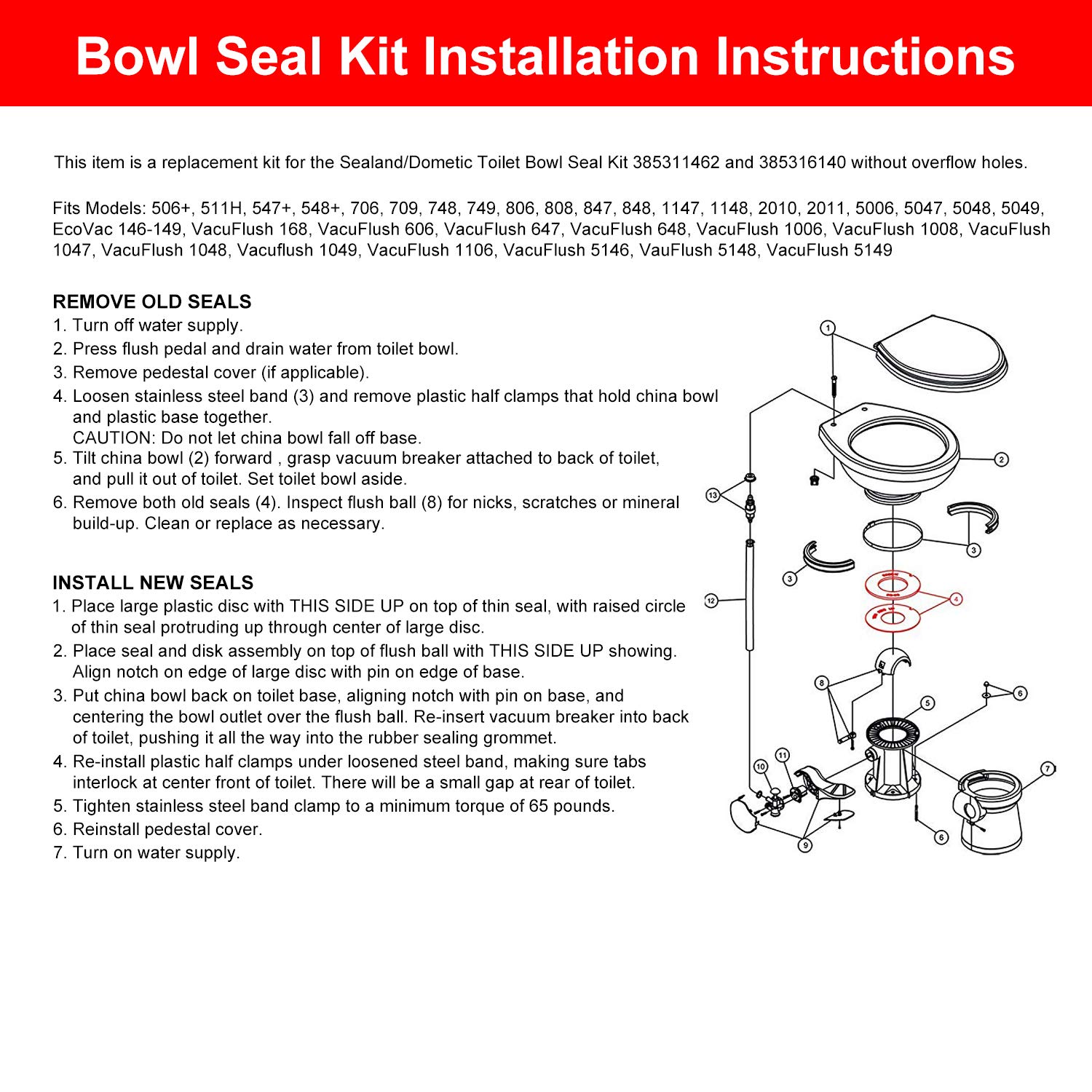 S-Union RV Toilet Rubber Bowl Leak Seal Kit Replacement for 385311462 and 385316140