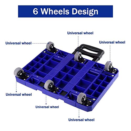 Push Cart Folding Flat Warehouse Moving Cart with 440 Lb Capacity, 6 Wheels Functional Moving Platform for Luggage/Personal/Travel/Auto/Moving & Office Use Portable Fold Up Hand Cart ( Color : Blue )