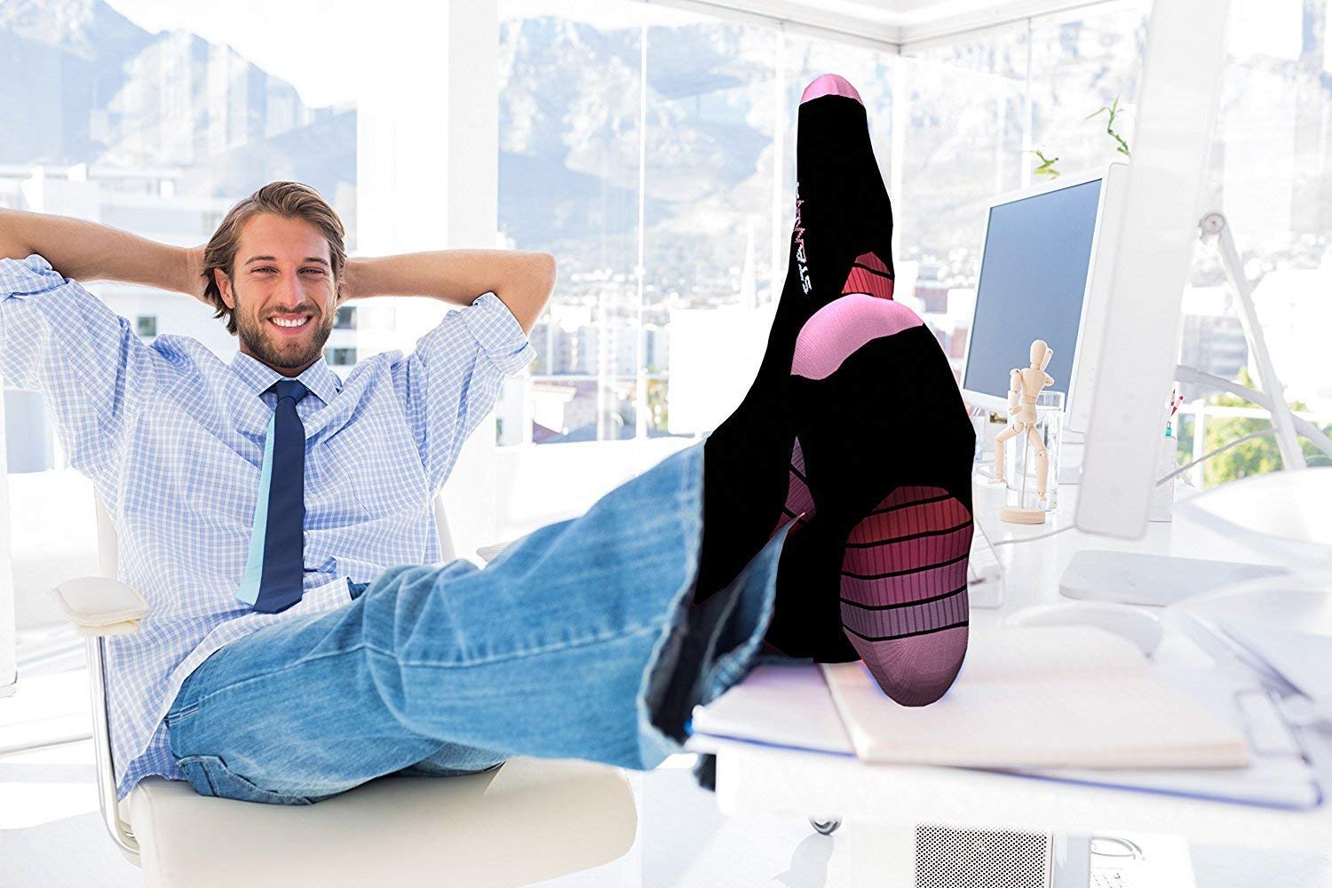 Physix Gear Compression Socks 20-30 mmHg - Men & Women - Running, Nurses, Shin Splints, Flight, Travel (BLACK / PINK-L/XL)