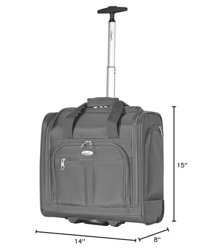 Olympia Lansing Heavy Duty Rip Stop Nylon Wheeled Carry On Suitcase for Under the Seat Airplane Travel with Divider and Dual Side Zip Pockets, Gray
