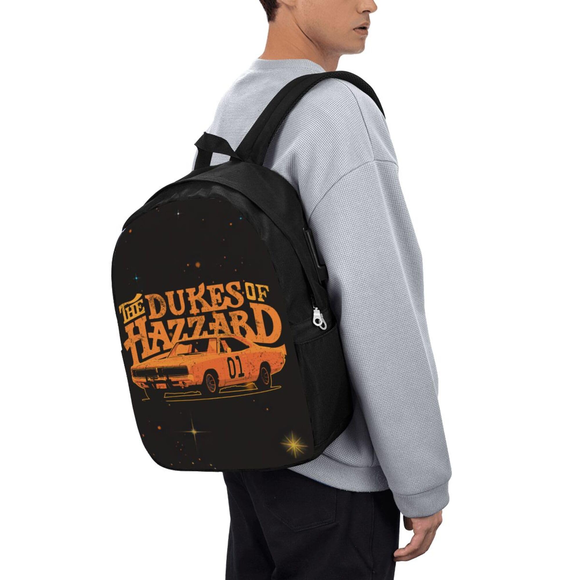 QDUqgTRds The Action Dukes Comedy Of TV Hazzard Backpack,Unisex Basic Book Bags-External Usb Interface,Earphone Cable Interface,Label-Computer Backpacks Suitable for Laptop
