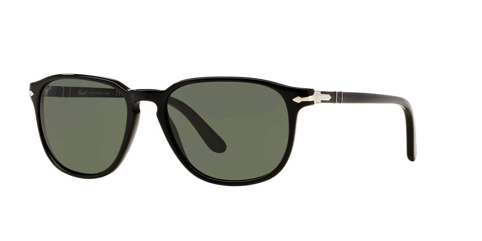 Persol PO3019S Square Sunglasses, Black/Green, 52 mm