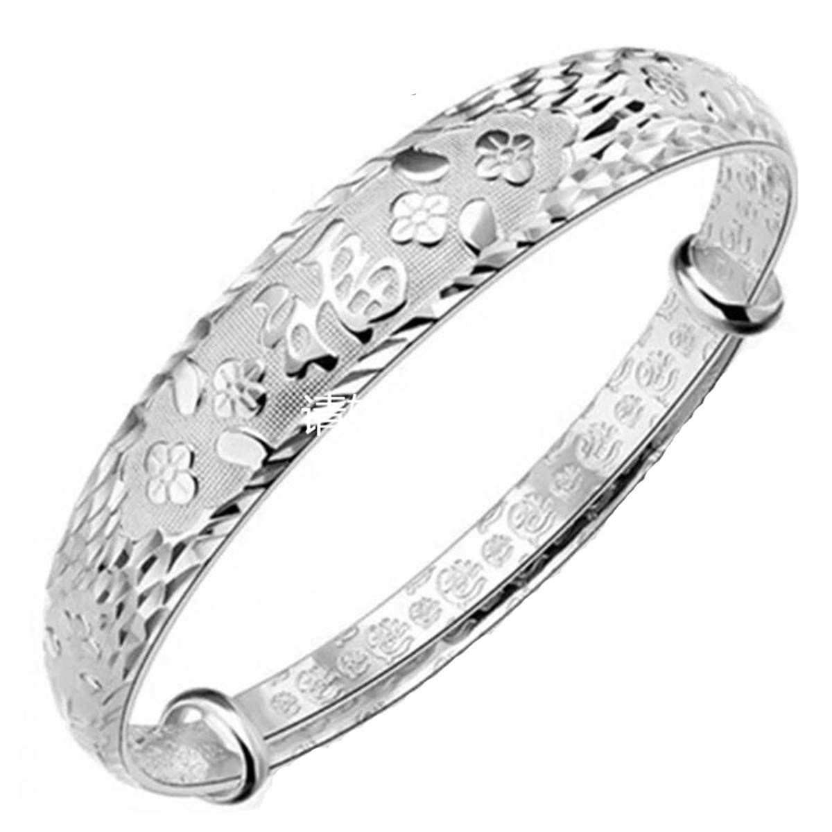Retro 925 Sterling Silver Plated Chinese Happiness Carved Bangle Bracelet (JD5055)