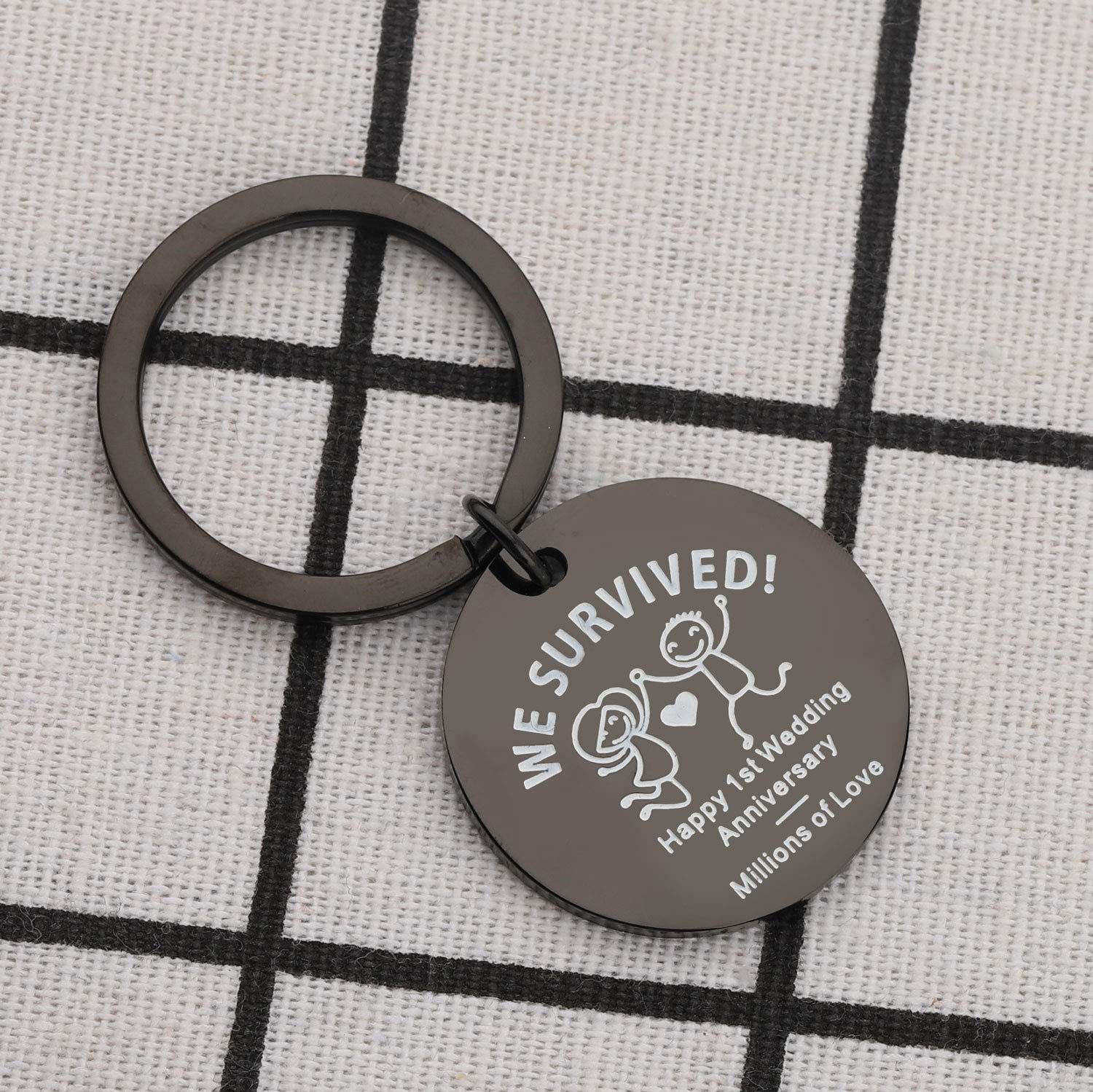 QIIER 1st First Anniversary Present Wedding Anniversary Keychain Happy Anniversary Keepsake for Him or Her (B)