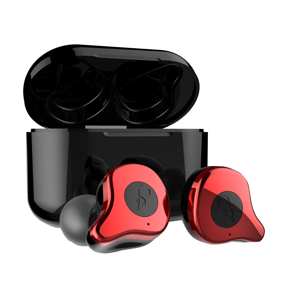 Sabbat True Wireless Earbuds, E12 Ultra Bluetooth 5.0 Headphones with Charging Case, Noise Cancelling Built in Mic TWS HiFi Bass Stereo in Ear 30 Hours Playtime Earphones for Android iPhone (Red)
