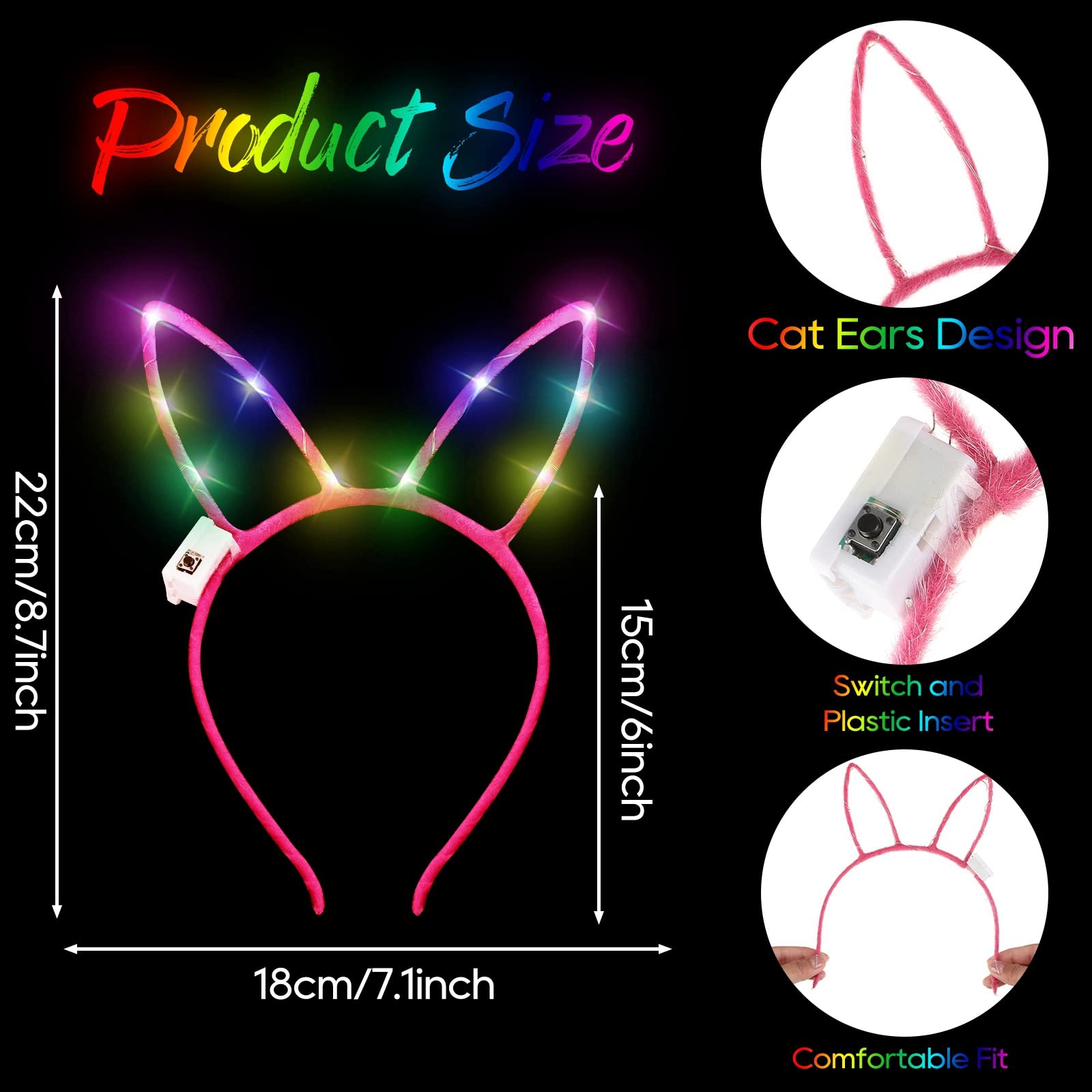WILLBOND 40 Pcs Light up LED Bunny Ears Headband Glow Hair Accessories for Women Costume Party Supply, 10 Colors