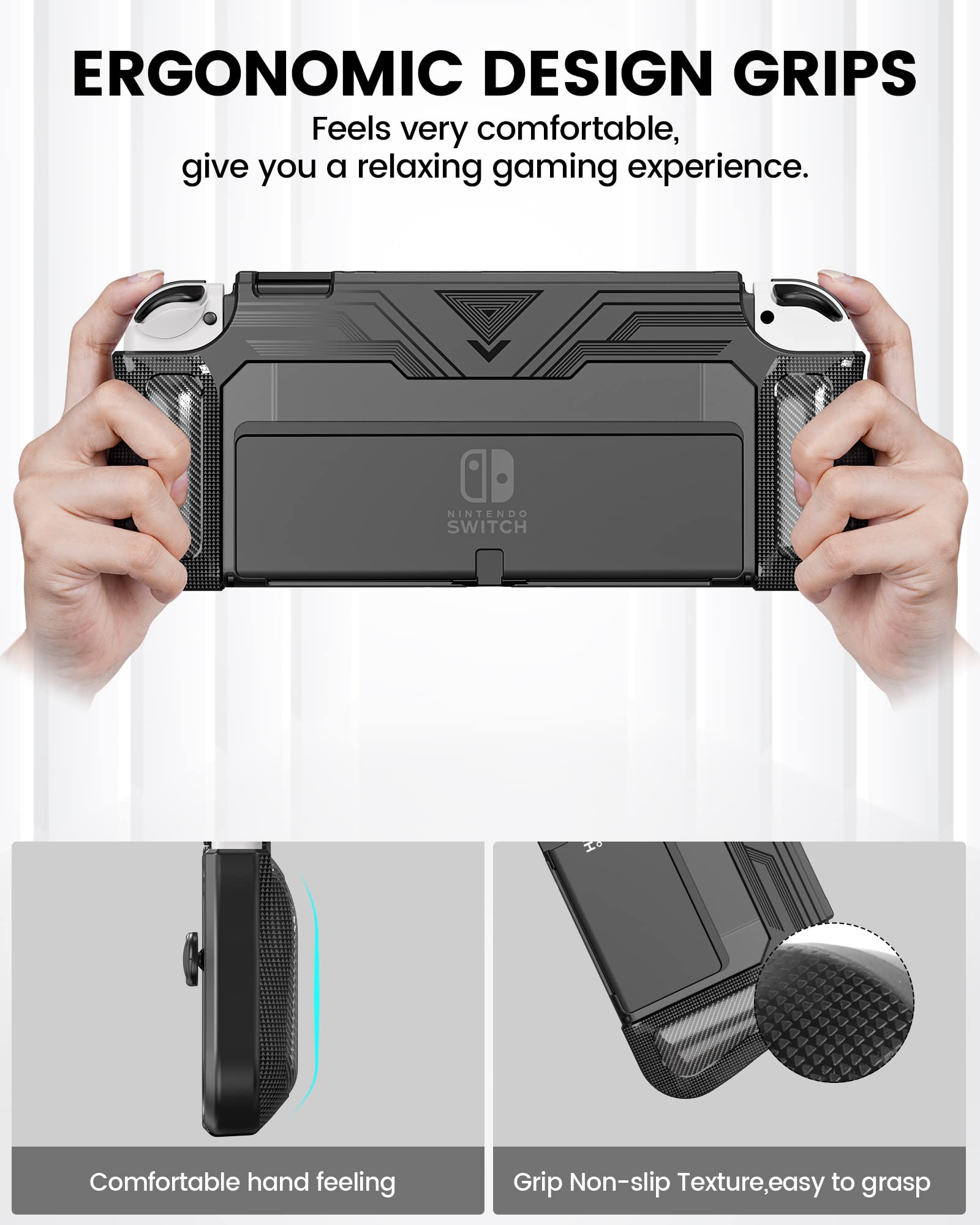 Switch OLED Protective Case, Wiilkac Dockable TPU Case Cover with Screen Protector and 4 Thumb Caps Cover Compatible with Switch OLED Console and Joy Con, Black