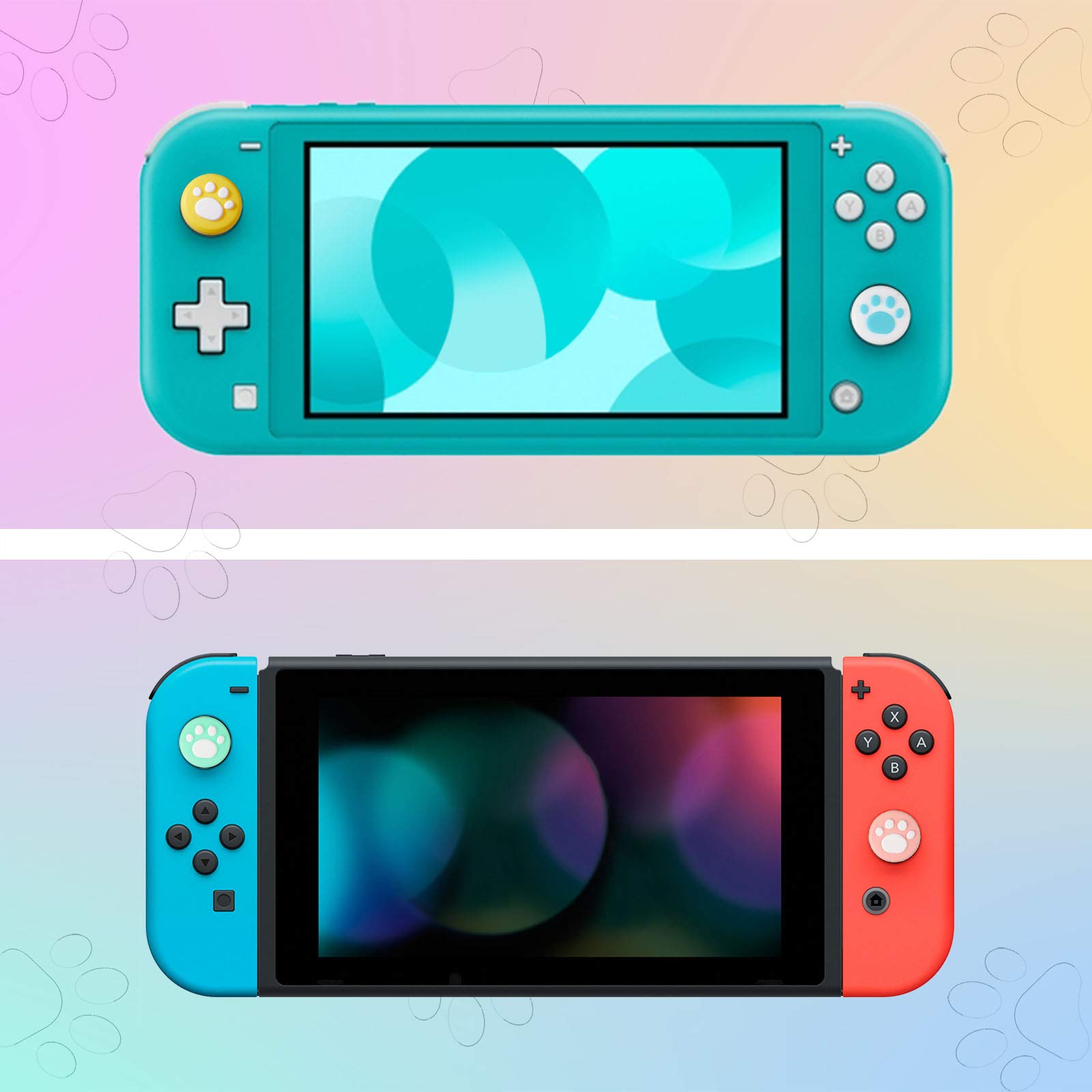 Skylety 32 Pieces Replacement Soft Silicone Cat Paw and Fruit Design Thumb Grip Caps Analog Stick Cover Joystick Cap Luminous Cover Compatible with Nintendo Switch, Switch Lite, Joy-Con Controller