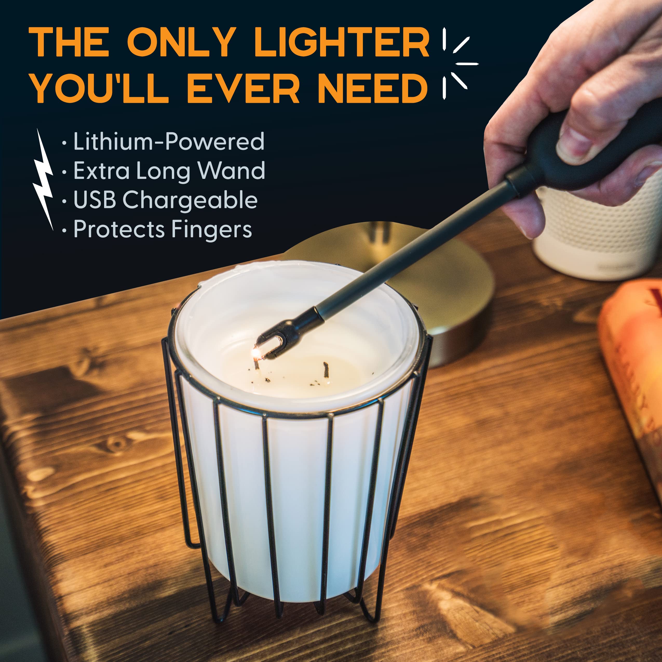 Power Practical Candle Lighter - Sparkr USB Rechargeable Electric Lighter w/Plasma Technology & Extra Long Wand, Flameless Lighters for Candles, Camping, & Cooking, Gold