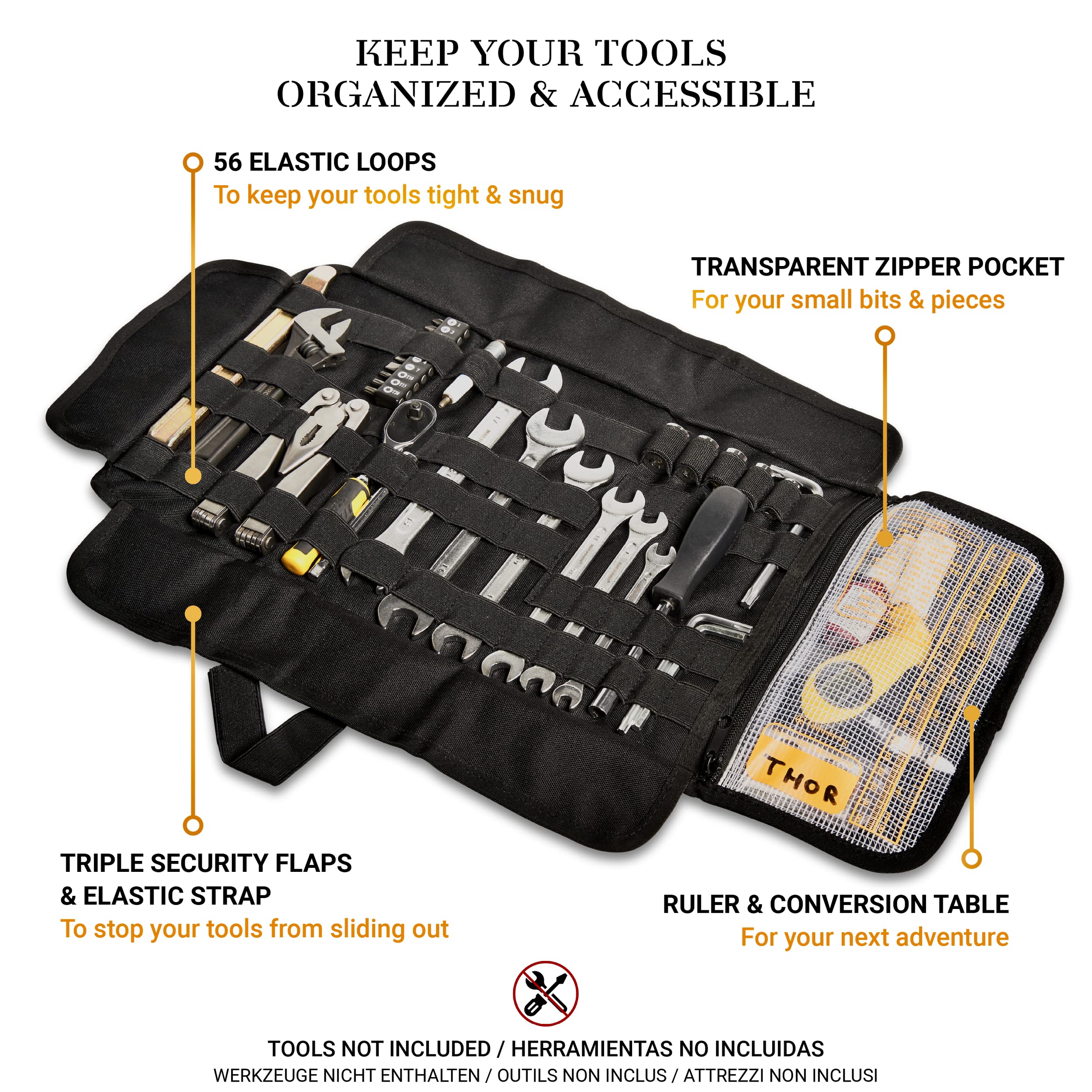 Odinsberg Motorcycle Tool Roll Bag Tools NOT Included - Small Tool Bag Wrench Roll Up Tool Bag Organizer Pouch Wrap Motorcycle Tool Kit Box For Harley Enduro Dirt Bike UTV Motorcycle Accessories Gear