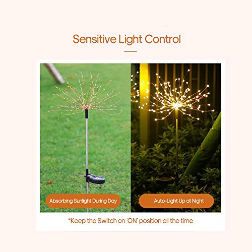 Solar Firework Lights, Vislone Outdoor String Lights Solar Garden Decorative Lights Lawn Lamp with 2 Lighting Modes Flexible Twistable IP65 Waterproof for Yard Garden Patio Home Party Decoration