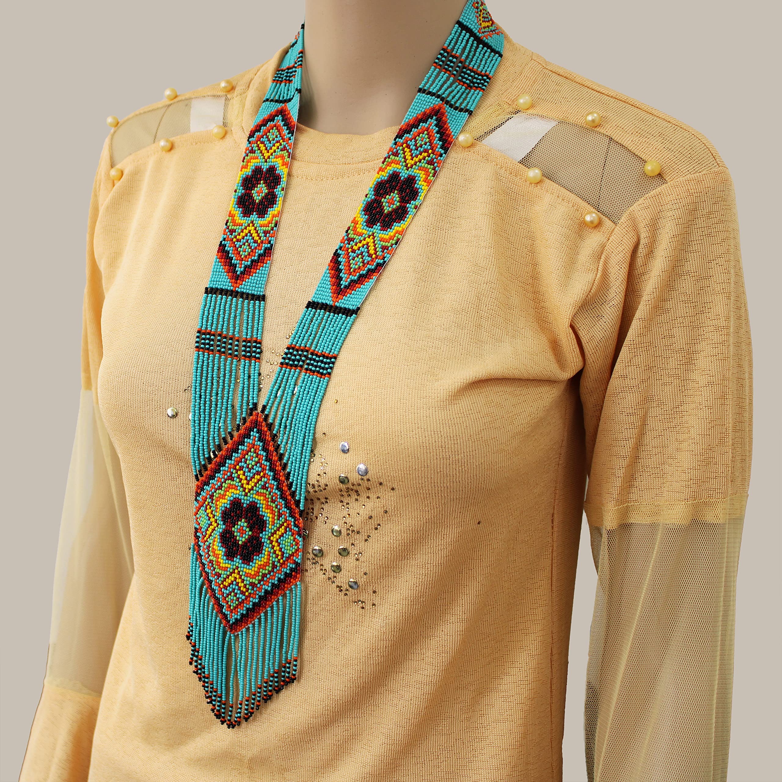 Weavish Native American Style beaded necklace for women Boho Statement Designer Jewelry Handmade Seed bead Long with earrings and Bracele (Turquoise)