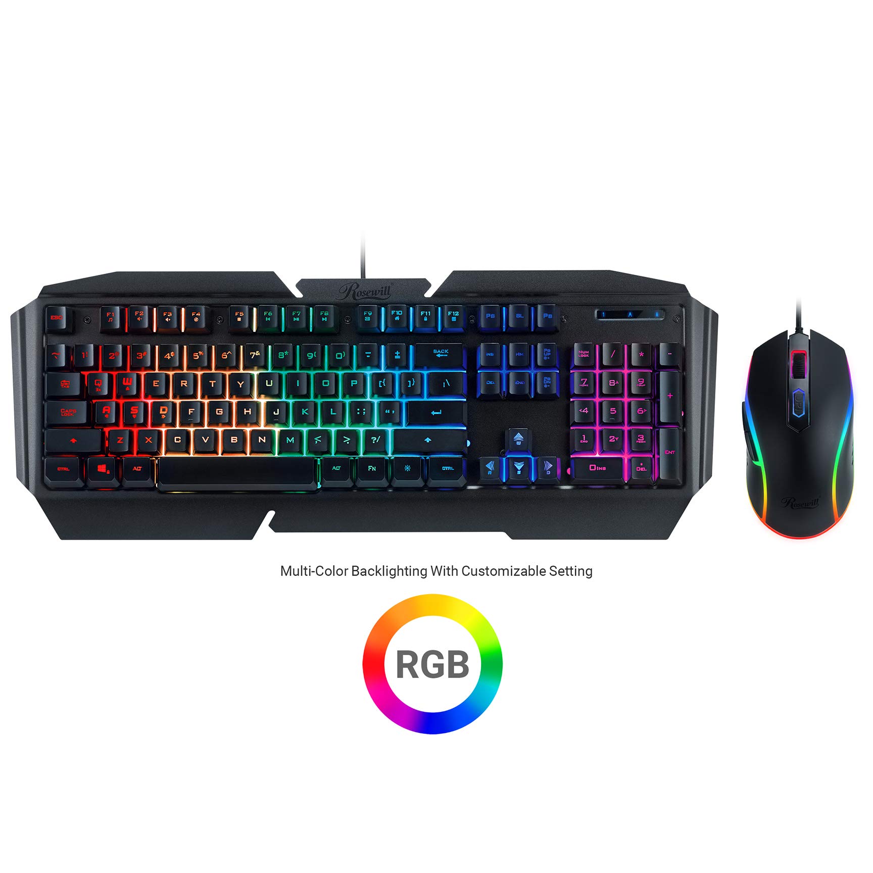 Rosewill Fusion C31 Rainbow RGB Backlit LED Gaming Mechanical Switch Feel Keyboard W/9 Lighting Effects, Adjustable 3200 DPI Gaming Mouse - PC Gamer Combo