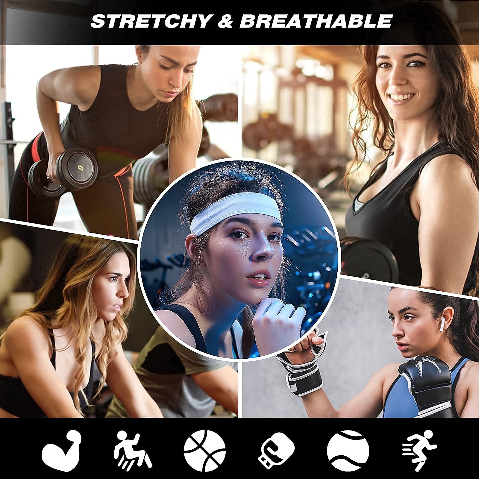 Vsiopy 6 Pack Sport Headbands for Women Sweat Wicking Running Headband Non Slip Thin Elastic Workout Sweatbands for Yoga