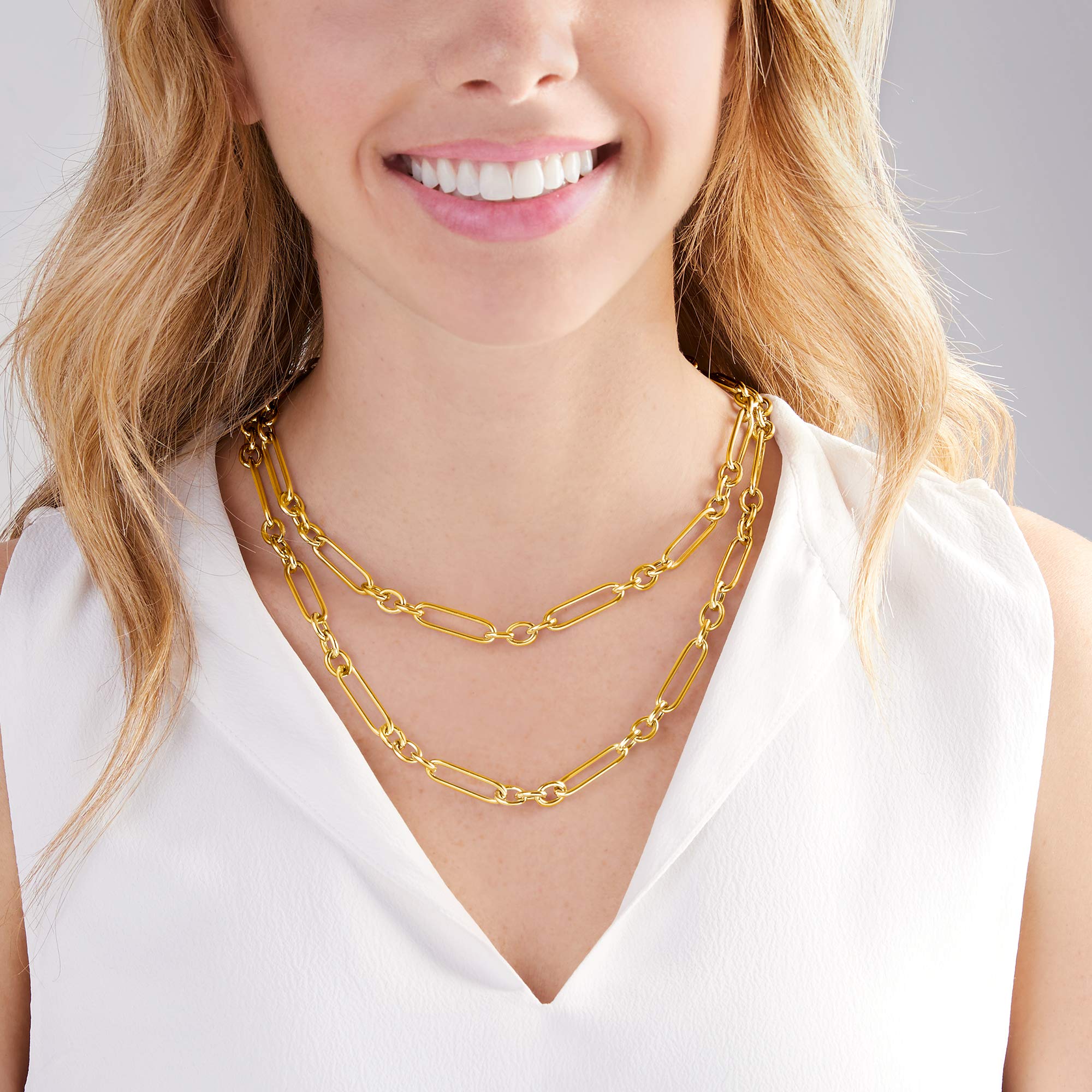 Ross-Simons Italian 18kt Gold Over Sterling Alternating Paper Clip Link Necklace. 18 inches