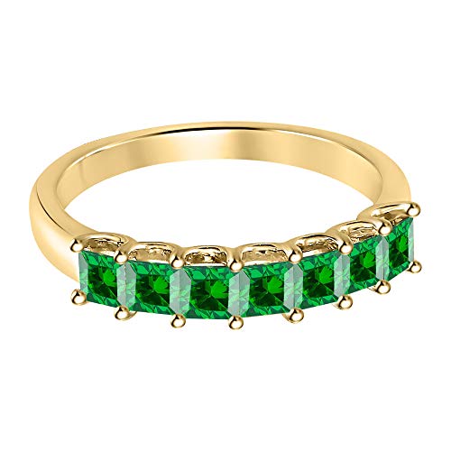 SVC-JEWELS 0.32Ct Round Green Emerald 14K Yellow Gold Plated 7 Stone Band Ring For Women's (11)