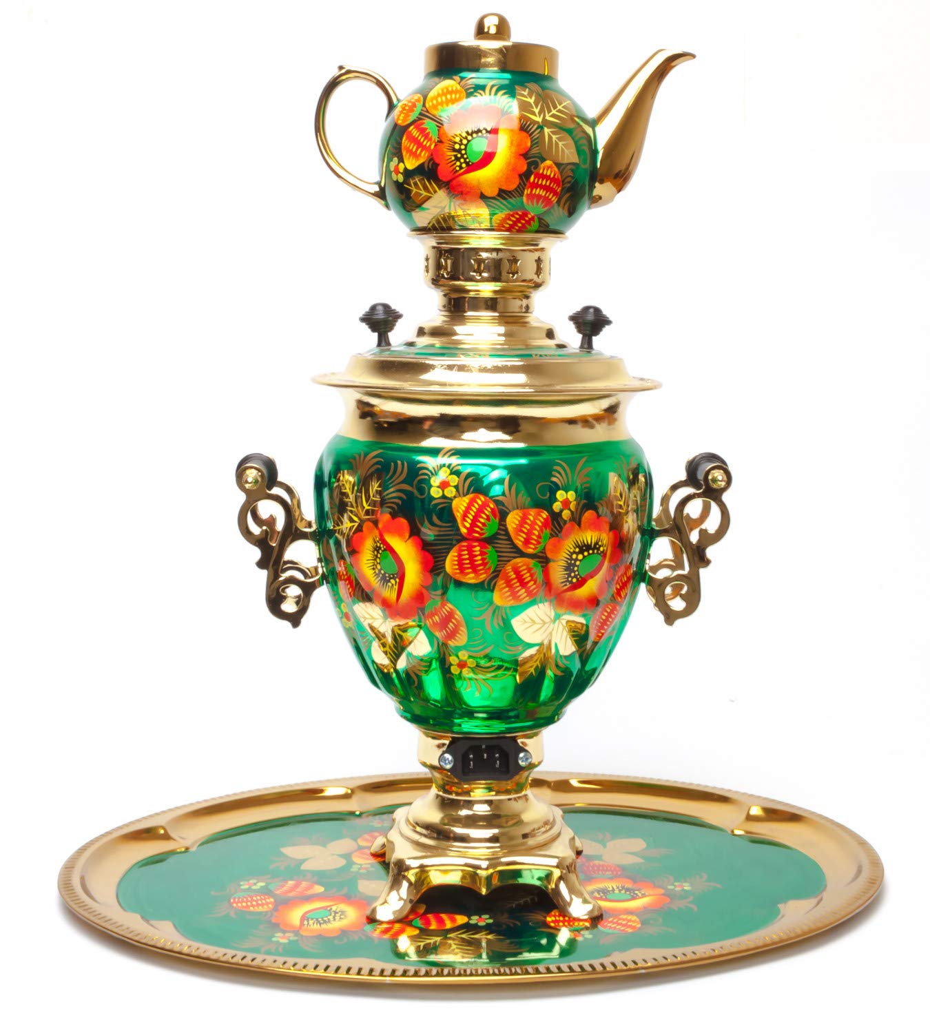 Poppies Hand Painted Electric Samovar Kettle with Teapot and Tray