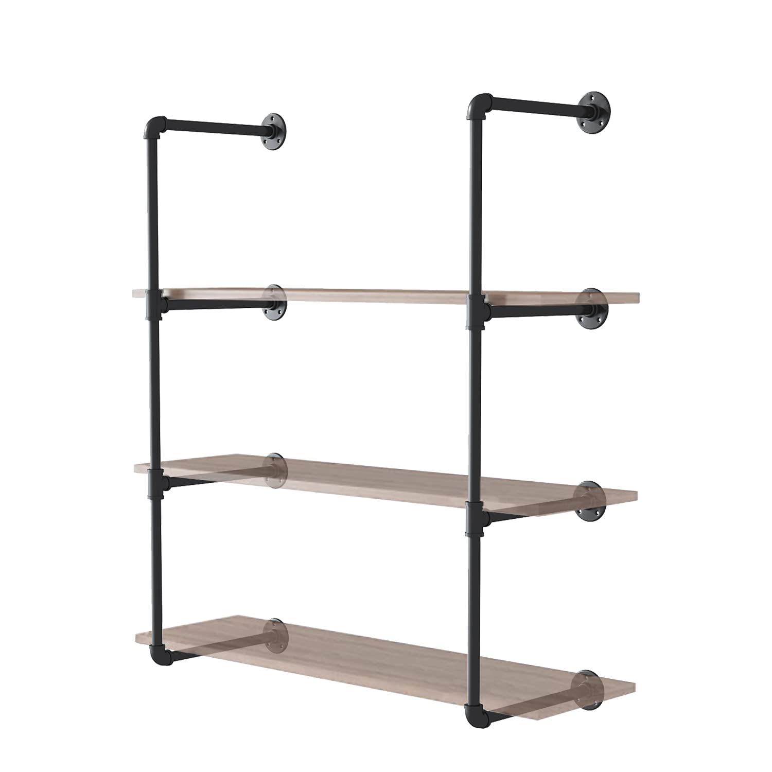 REYADE Industrial Iron Pipe Shelf (2PCS, 40" Tall), 4 Tier Wall Mount Shelf Bracket, Vintage Floating Shelving Unit, Open Bookshelf, DIY Storage Display Rack for Home Kitchen Office (No Board Include)