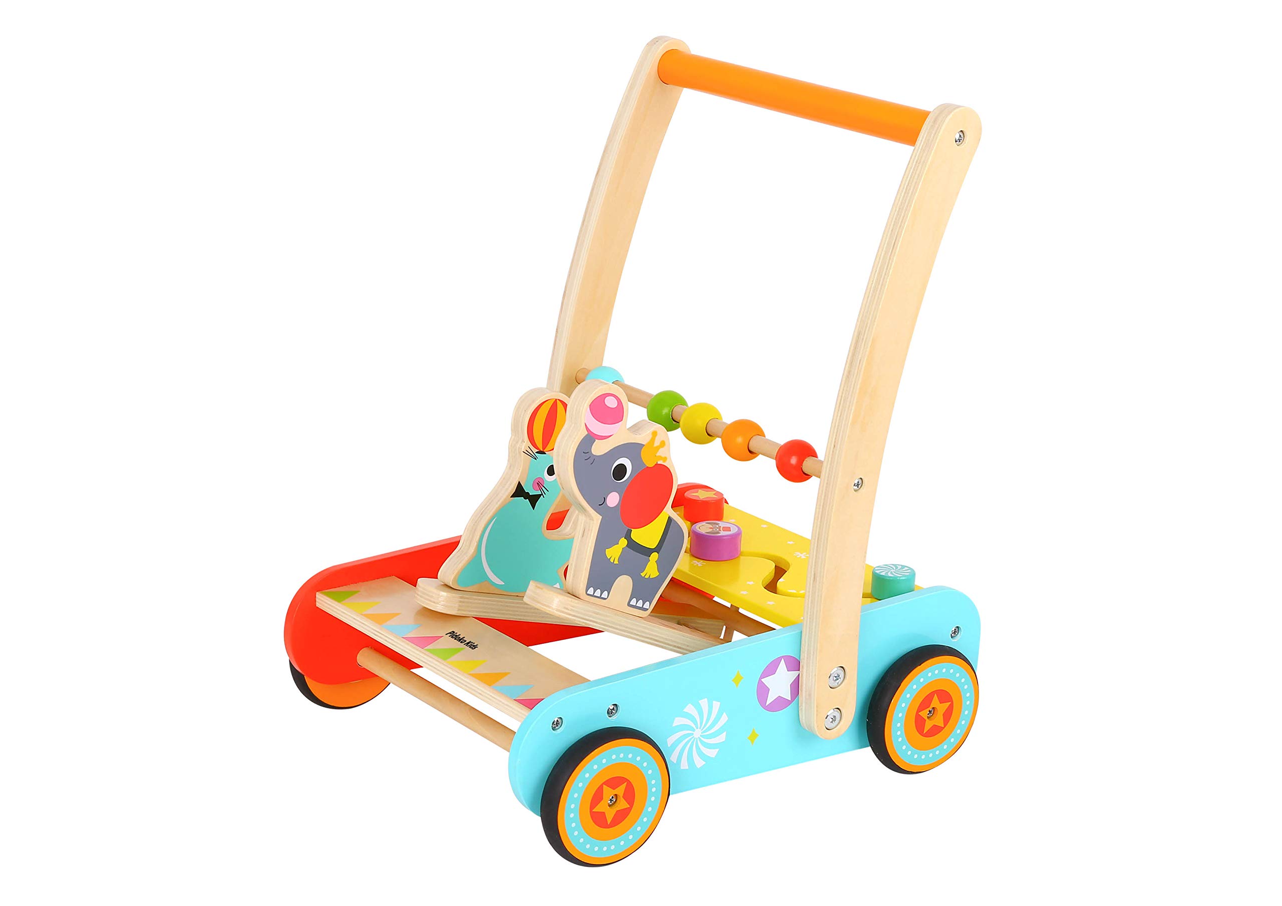 Pidoko Kids Wooden Baby Walker Cart with Wheels - Circus Theme for 1 Year Old and up